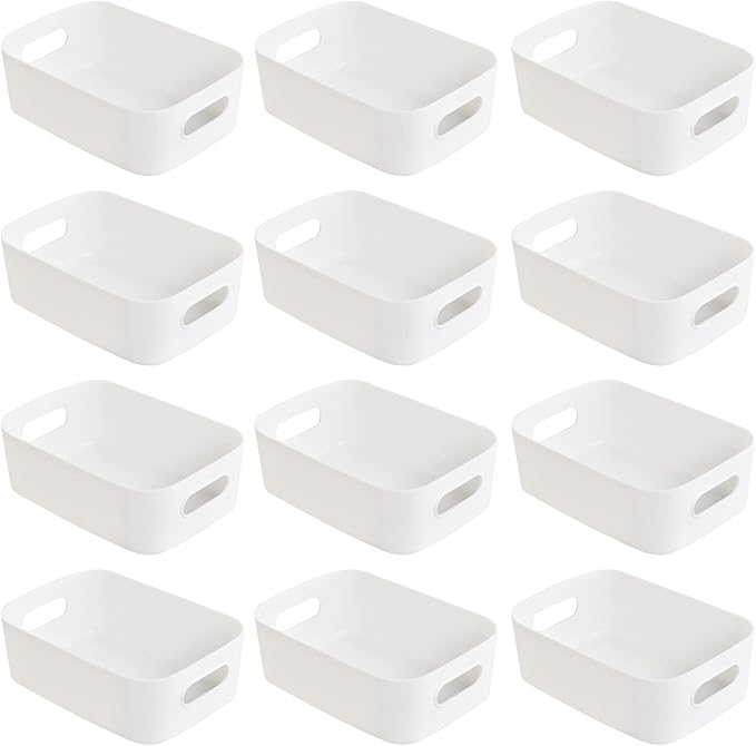 Hwtcjx 12 PCS White Plastic Storage Baskets with Handle, Rectangular ...