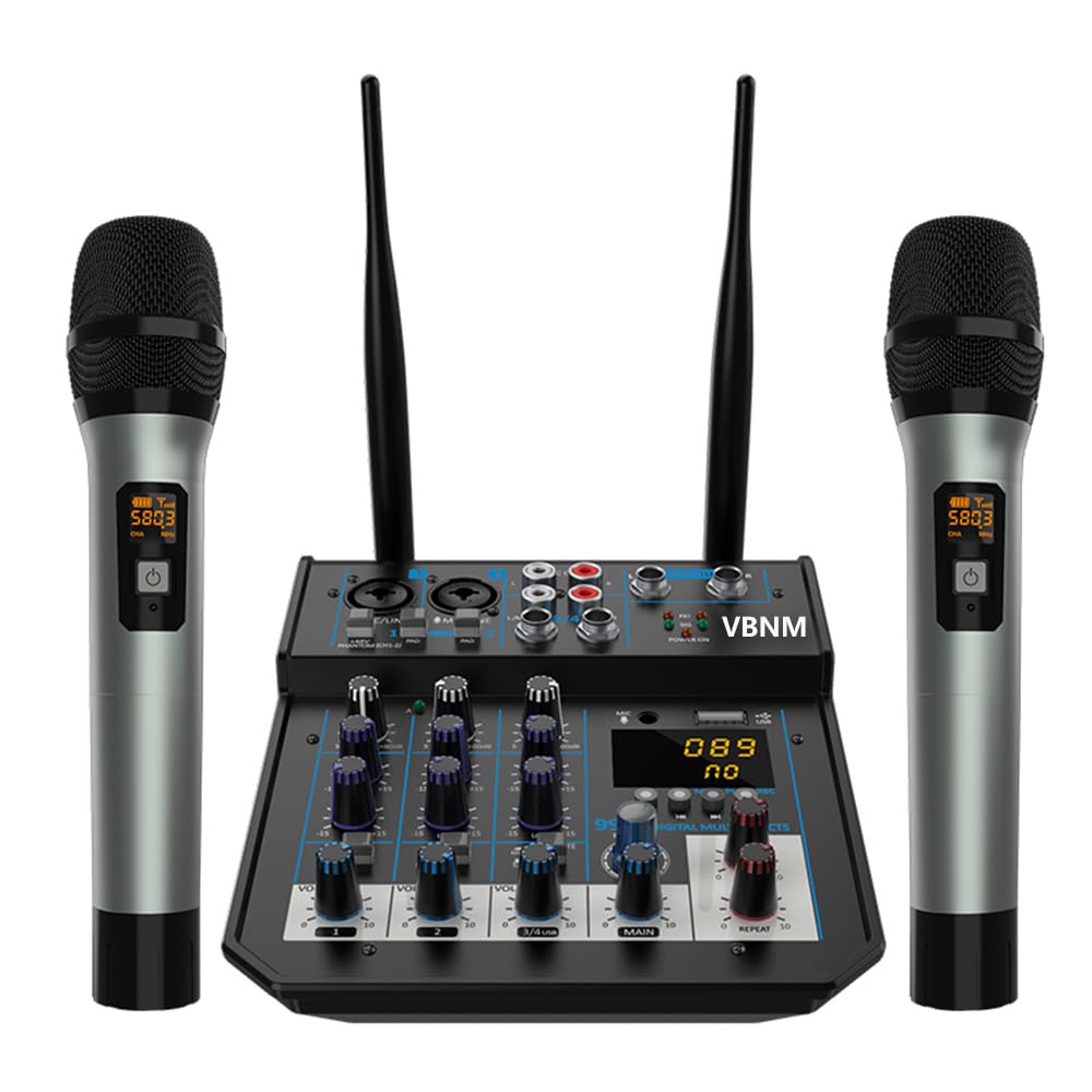 Amazon.com: VBNM Wireless Microphone System with Audio Mixer, 2 Handheld Mics, 6-Channel, Black ...