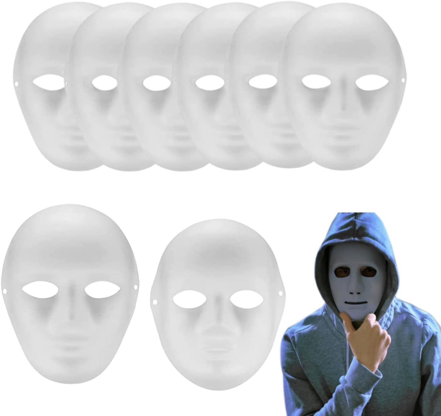 6 Pack DIY White Paper Masks, Masquerade Masks, Women Men Full Face ...