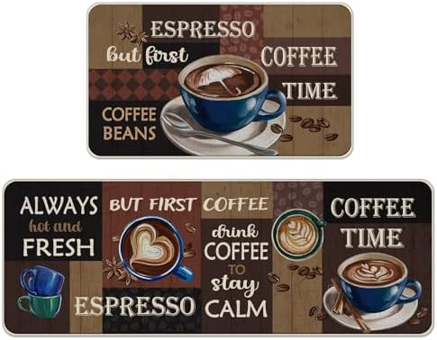Amazon.com: Livcoz But First Coffee Time Kitchen Rugs Set of 2 ...