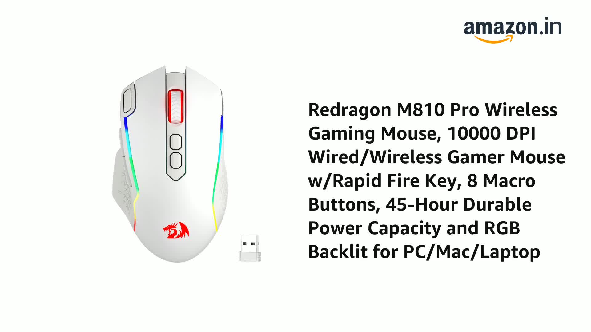 Mouse Gaming Redragon M810 Pro Wireless - 10.000 DPI RGB Moise Kean