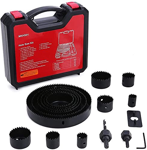 Hole Saw Kit, 17PCS Hole Saw Set with 13 Blades, 2 Mandrels, Hex Key ...
