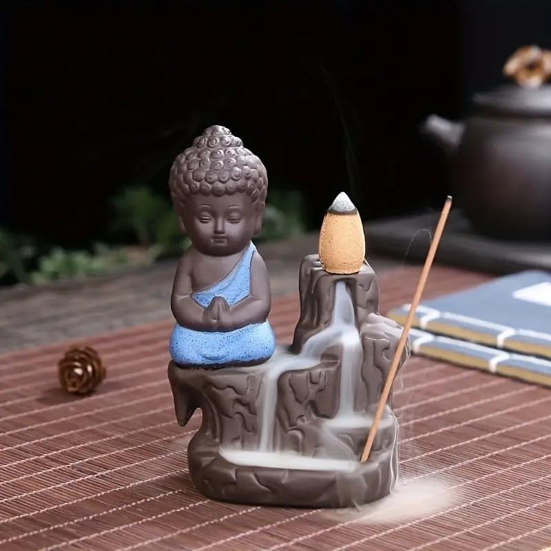 Craftvatika Meditating Monk Buddha Smoke Backflow Cone Incense Holder ...