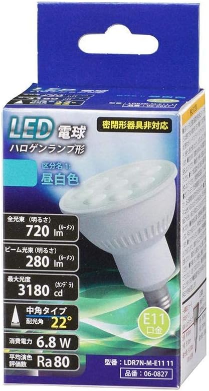 Amazon | オーム電機 LED電球 ハロゲンランプ形 中角（6.8W/720lm/昼白色/E11） LDR7N-M-E11 11 | オーム(OHM) | ハロゲン電球