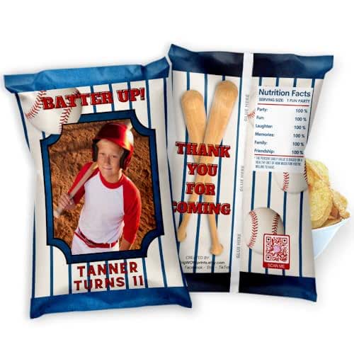 Amazon.com: Personalized Baseball Chip Bag Party Favors Customized With ...