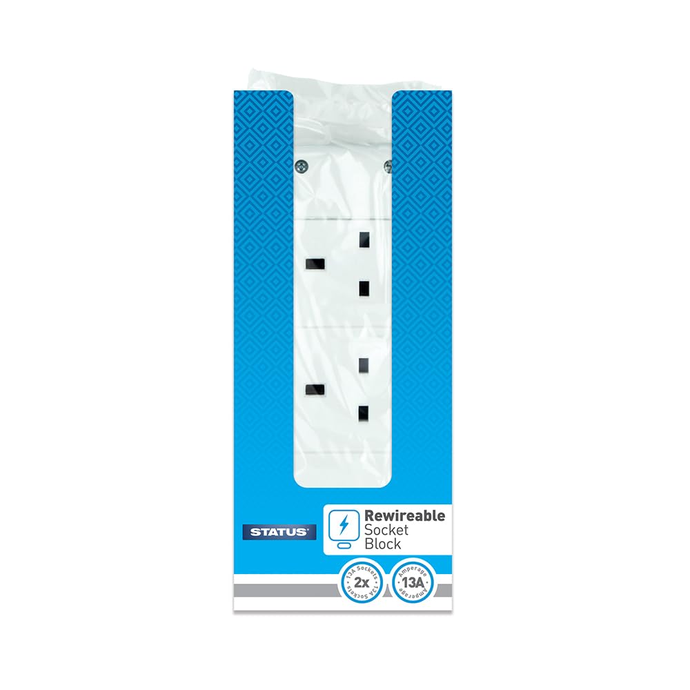 STATUS Socket Block | White 2 Gang 2 Way Double Socket | 13A Re ...