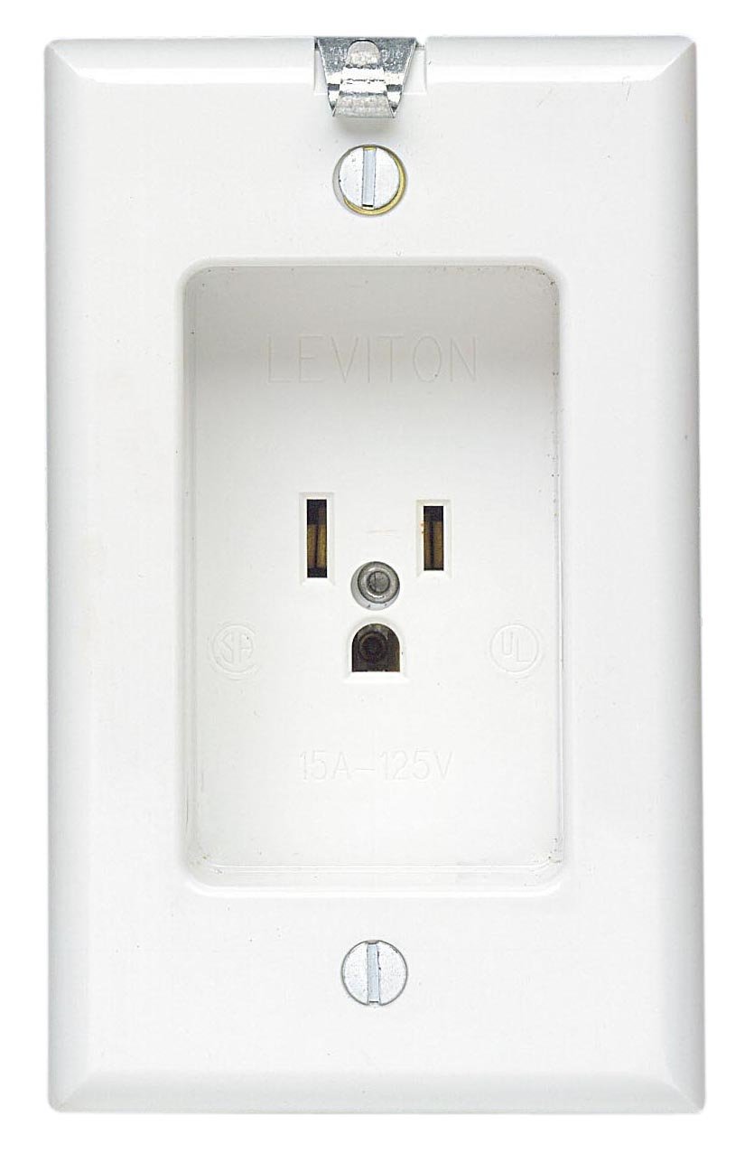 Leviton Recessed Duplex Receptacle with Clock Hanger Hook, White ...