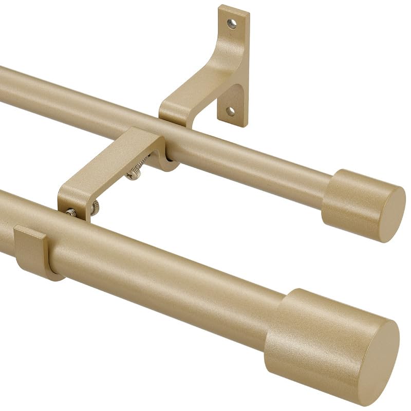 Double Curtain Rods 72-144", Light Gold Double Curtain Rods with Cap ...