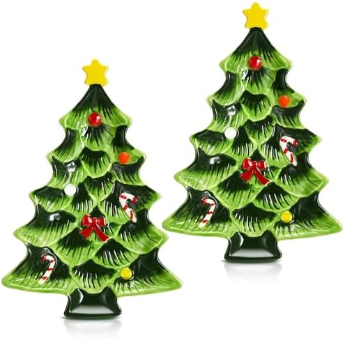 Amazon.com | Sawysine 2 Pcs Christmas Tree Shaped Dinner Plates 8.7 ...