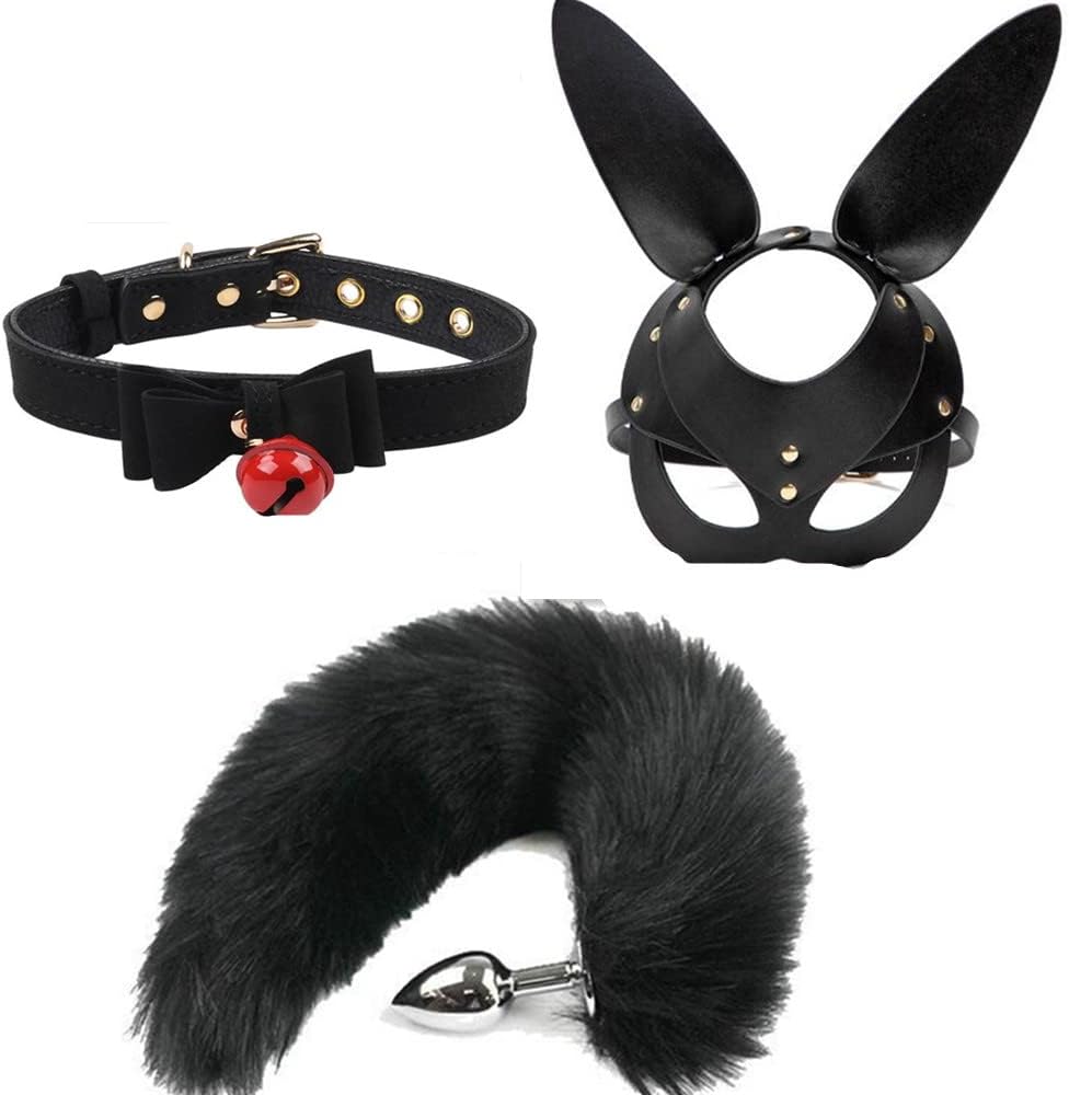 Amazon.com: Women's Leather Cat Mask Bunny Costume Cosplay Anal Plug ...