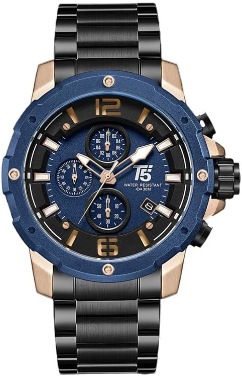 T5 WATCHES Men Chronograph Stainless Steel Watch 22 Mm Black H3589G ...