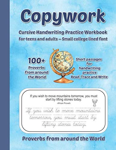 Copywork Cursive Handwriting Practice Workbook For teens and adults – Small college lined font ...