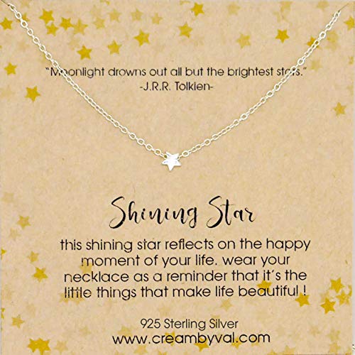 Amazon.com: Tiny Shining Star Sterling Silver Necklace 17'' Length ...