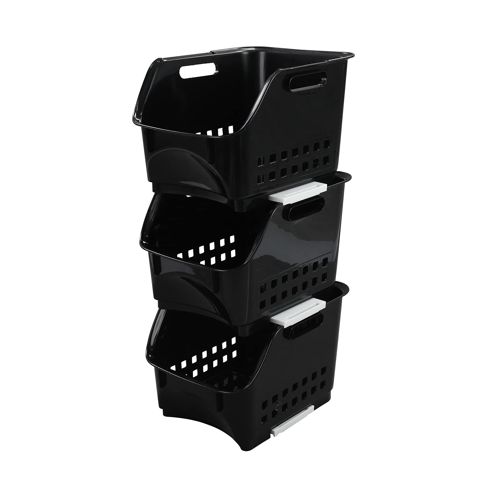 Snapklik.com : Morcte 3-Pack Black Plastic Stacking Organizer Basket