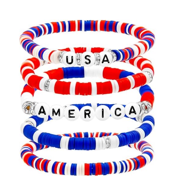Amazon.com: XAM 4th of July Bracelets USA Clay Bead Bracelet American ...
