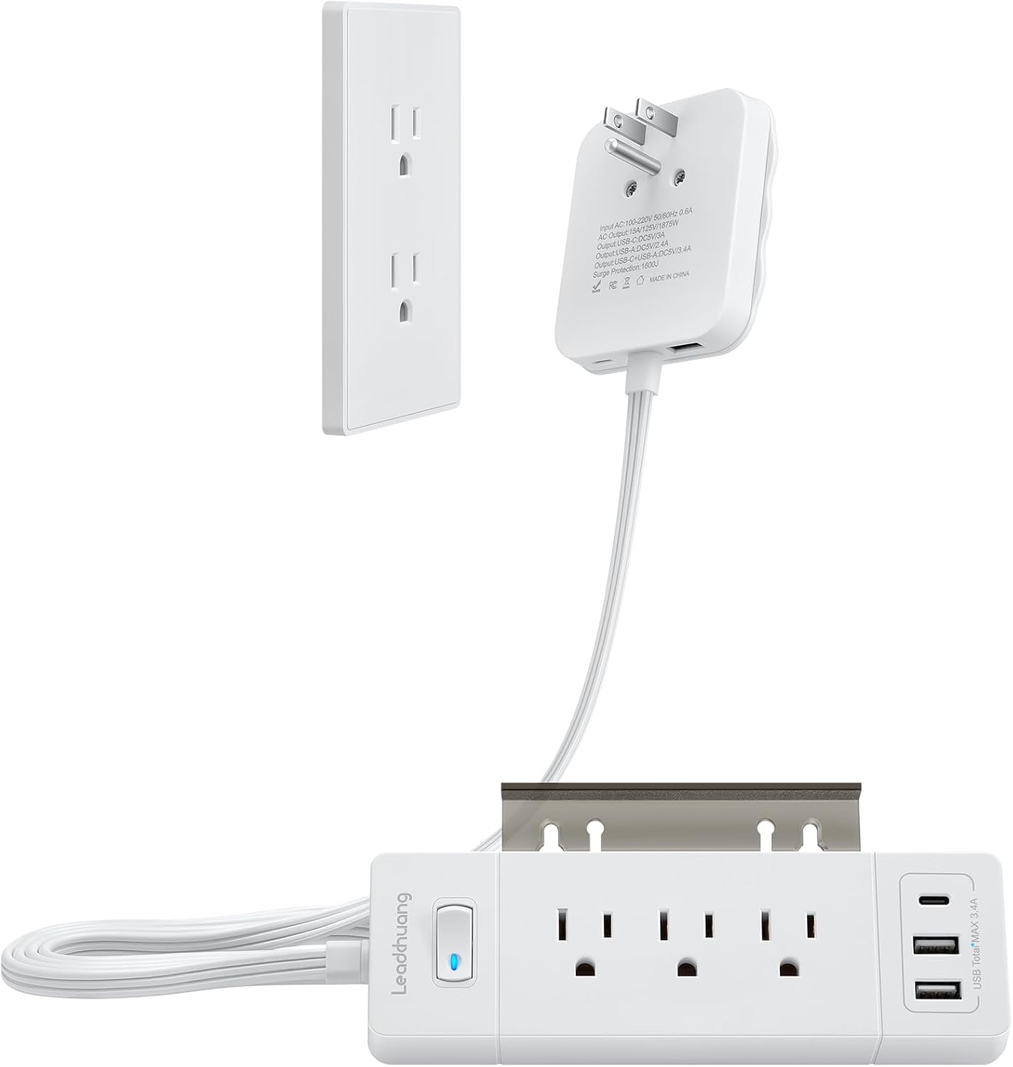 Amazon.com: Leadchuang Flat Plug Power Strip with USB C Wall Charger ...
