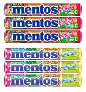 Mentos Chewy Mint Candy Roll, Peach Orange And Rainbow Flavour Pack Of ...