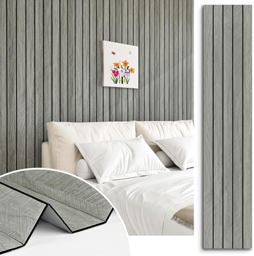 Amazon.com: STICKEEP Grey Wood Wall Panels Textured Wood Slats 3D ...