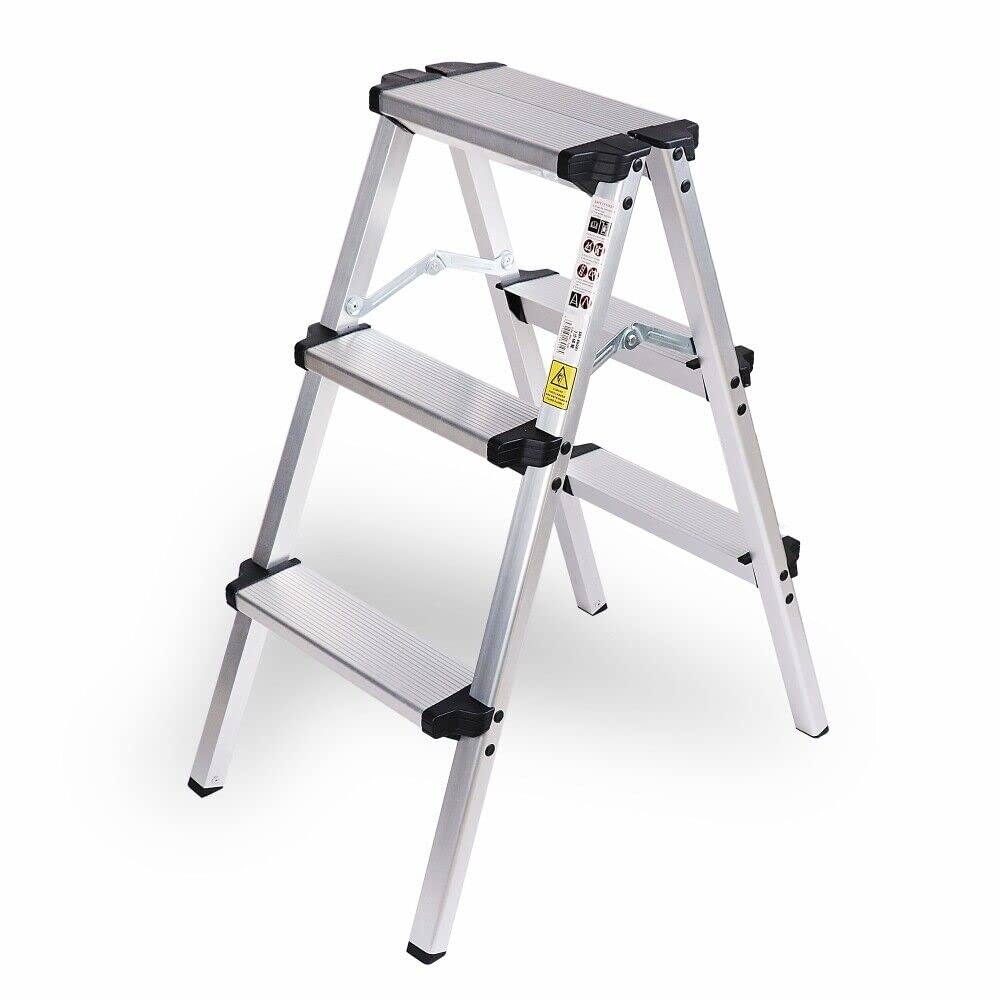 HORUSDY Portable 3-Step Folding Ladder, Aluminium Frame Light Weight ...