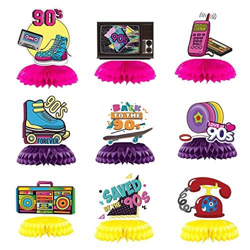 90s Party Table Decorations, 1990s Theme Honeycomb Centerpieces, 90s ...