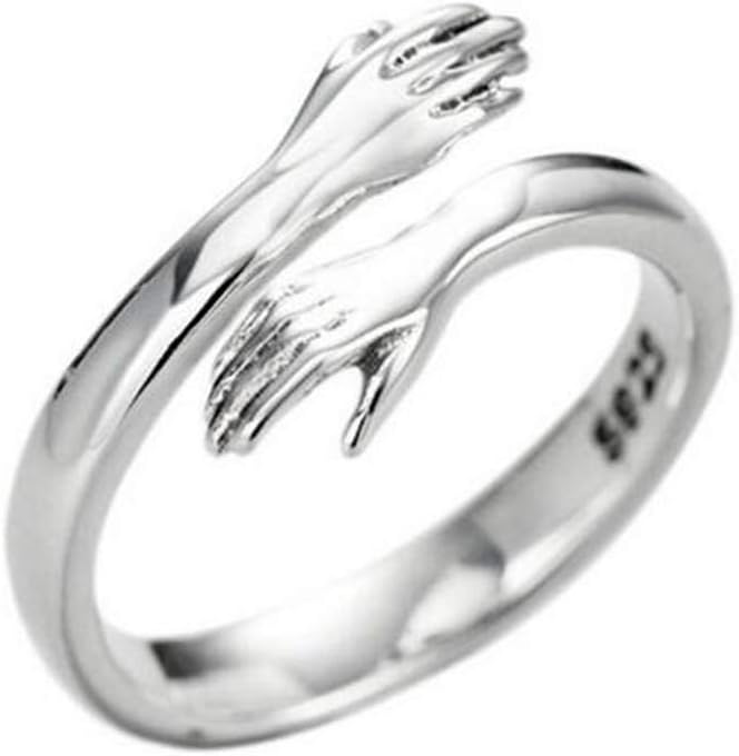 Aukmla Love Hug Ring Silver Hugging Hands Open Ring Adjustable Hands Ring Embrace Ring Jewelry ...