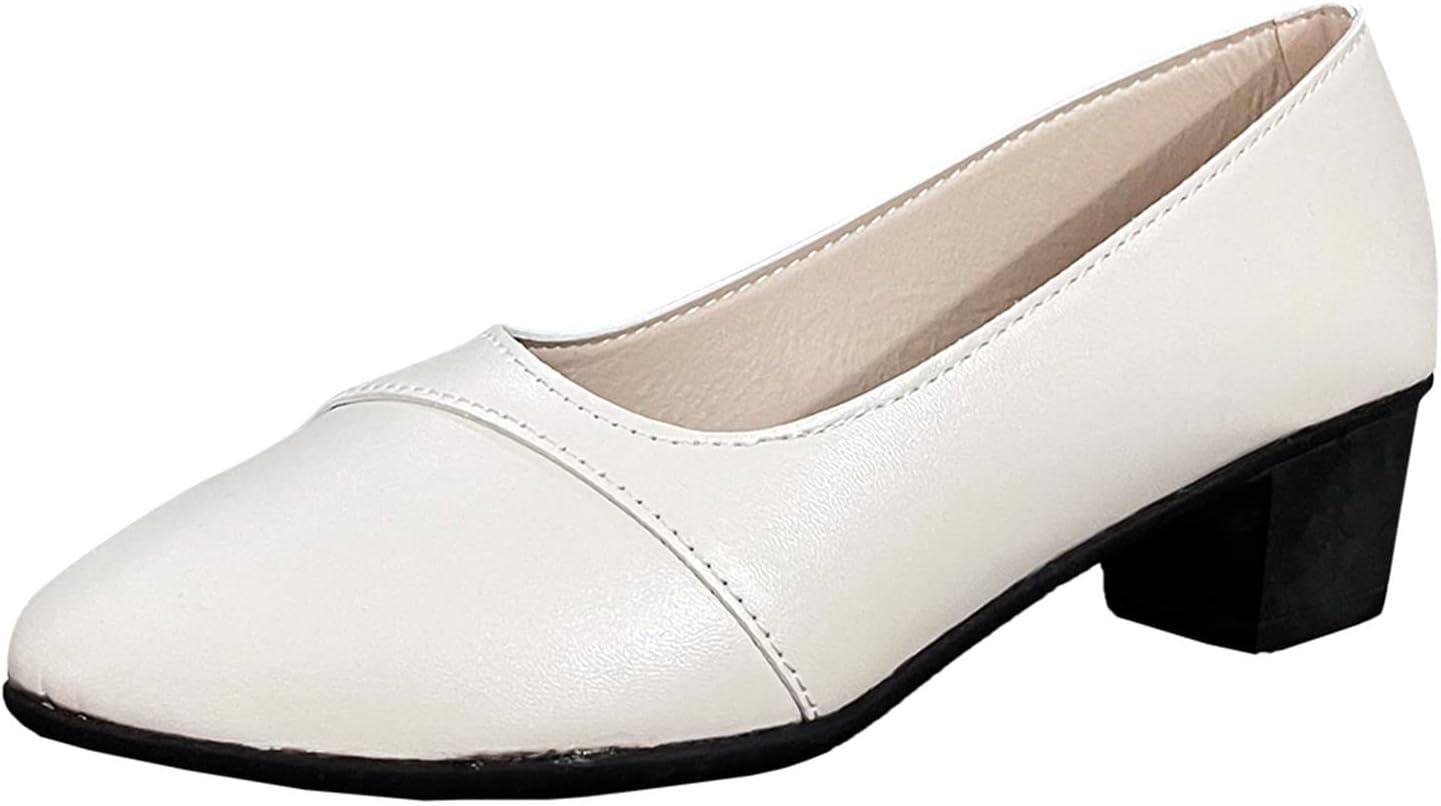 White Pumps Breathable Solid High Round Shoes Toe Single Slip Women ...