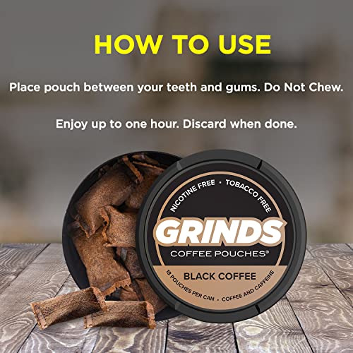 Grinds Coffee Pouches | 3 Cans of Black Coffee | 18 Pouches Per ...