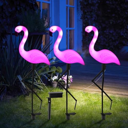 Mudder 3 Pieces Flamingo Solar Lights Outdoor Pink Flamingo Yard ...