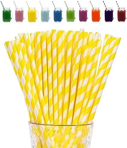 Yellow Stripes Drinking Straws-100Pack Straws Drinking Paper for Kids ...