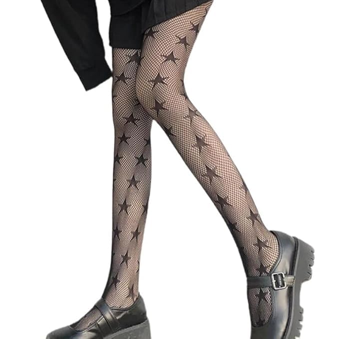 Buy MUDTALE Women Goth Star Patterned Fishnet Pantyhose Sheer Mesh ...