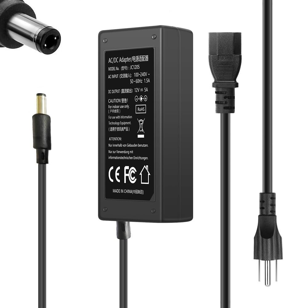 Amazon.com : 12 Volt 5 Amp Power Supply Adapter 60W AC Adapter, 100 ...