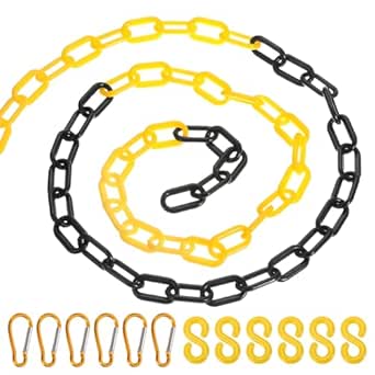 PATIKIL 13Ft Plastic Chain Barrier, Safety Link Chain Stanchion with 6 ...