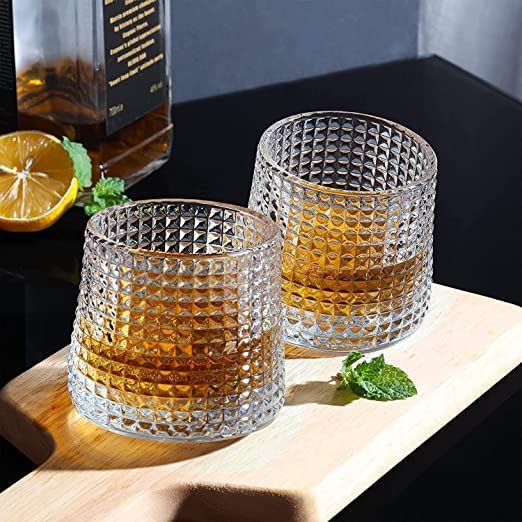 FOMQUAZLI Spinning Whiskey Glasses Set of 2,Rotatable Tumbler Crystal ...