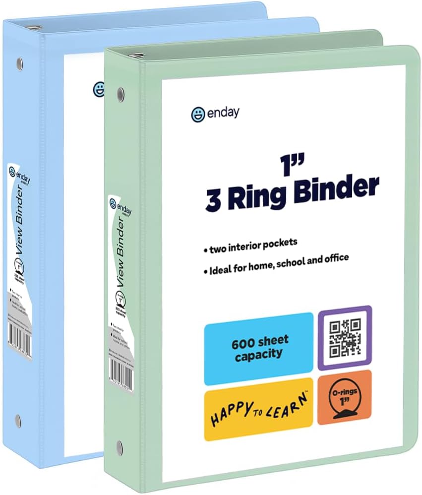 Amazon.com : Enday 1 Inch Binder (2 Pack Green and Blue) 1 Inch 3 Ring ...