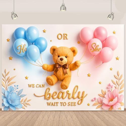 Amazon.com : Blue Pink Balloon He Or She Backdrop Gender Reveal 5.9×3 ...