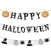 Amazon.com: Black Glitter Happy Halloween Banner - Halloween Hanging ...