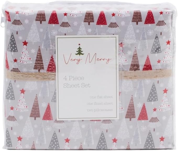 Amazon.com: Very Merry Christmas Winter Sheet Set (Christmas Trees ...