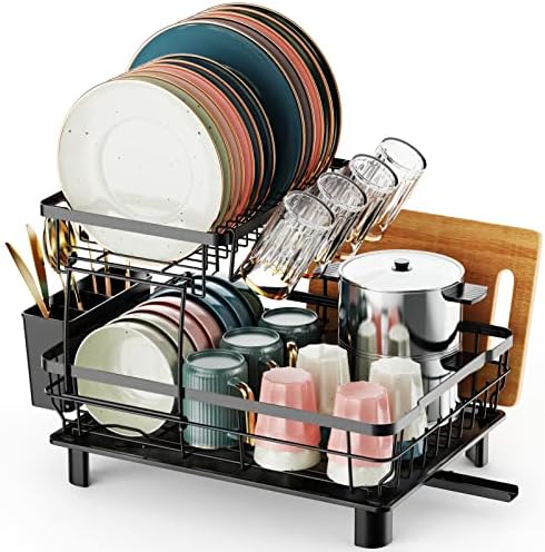 Amazon.com: iSPECLE Dish Drying Rack with Drainboard - 2 Tier Dish ...