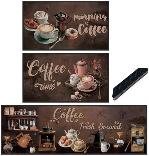 Amazon.com: Romart 3 Pcs Vintage Coffee Kitchen Rugs Set, Coffee Bar ...
