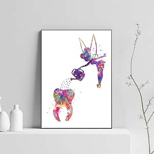 Honony Pôster de arte em tela com dentes de fada em aquarela, pôster ...