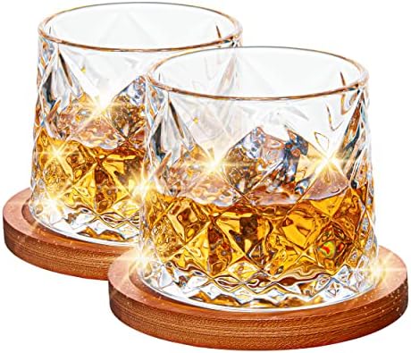 Amazon.com | JEKMOS Rotatable Whiskey Glasses Set of 2 Old Fashioned ...