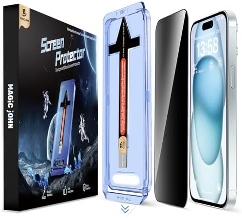 MAGIC JOHN 2 Pack for iPhone 15 6.1 inch Privacy Glass Screen Protector ...