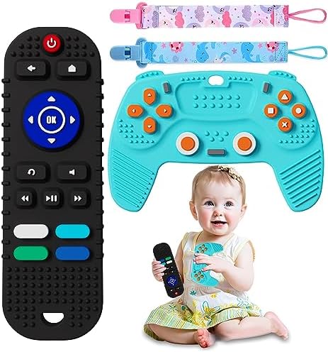 Amazon.com : 3 Pack Remote Control Shape Silicone Teethers for Babies ...