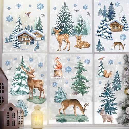 Amazon.com: 94Pcs Christmas Window Clings Winter Window Decals ...
