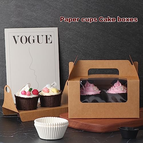 Coptiner 50Pack Cupcake Boxes 2 Holes with Window and Handle, Paper ...