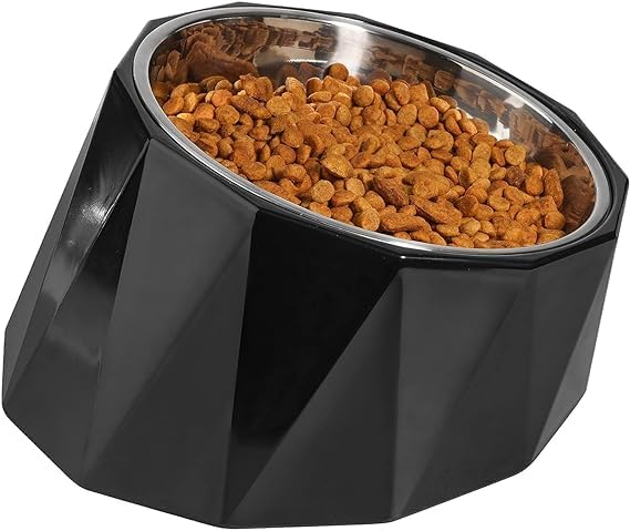 ComSaf 15°Slanted Stainless Steel Dog Bowl, 120ml Tilted Angle Raised ...