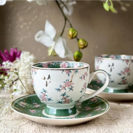 Vigneto Floral Victorian Green Cup and Saucer Set for Tea/Coffee/Hot ...
