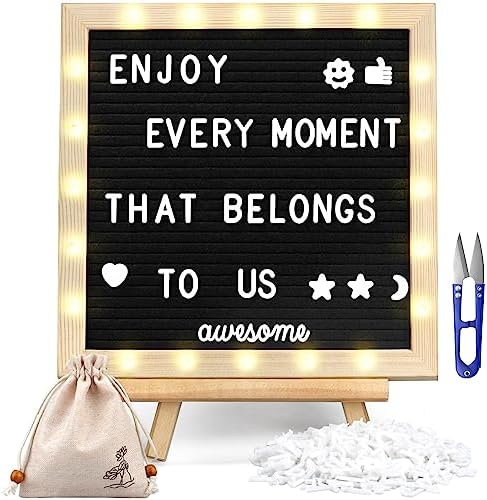 Black Felt Letter Board with Lights (10*10), 340 Letters Built-in LED ...