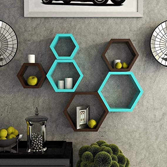 ZAMEERHANDICRAFTS Wooden Hexa 6 Wall Shelf Wall Mount Wall Rack ...
