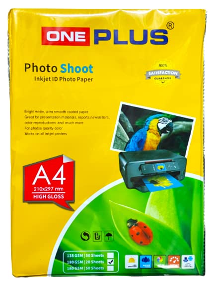 One Plus A4 180 GSM Glossy Inkjet Photo Paper (20 Sheets). : Amazon.in ...